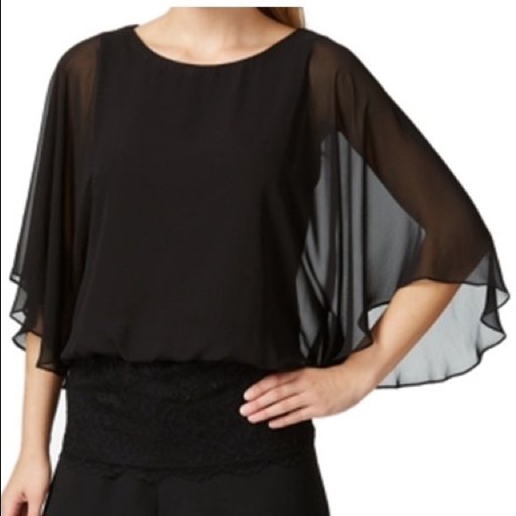 MSK | Tops | Msk Blouson Chiffon Floral Lace Blouse Small | Poshmark